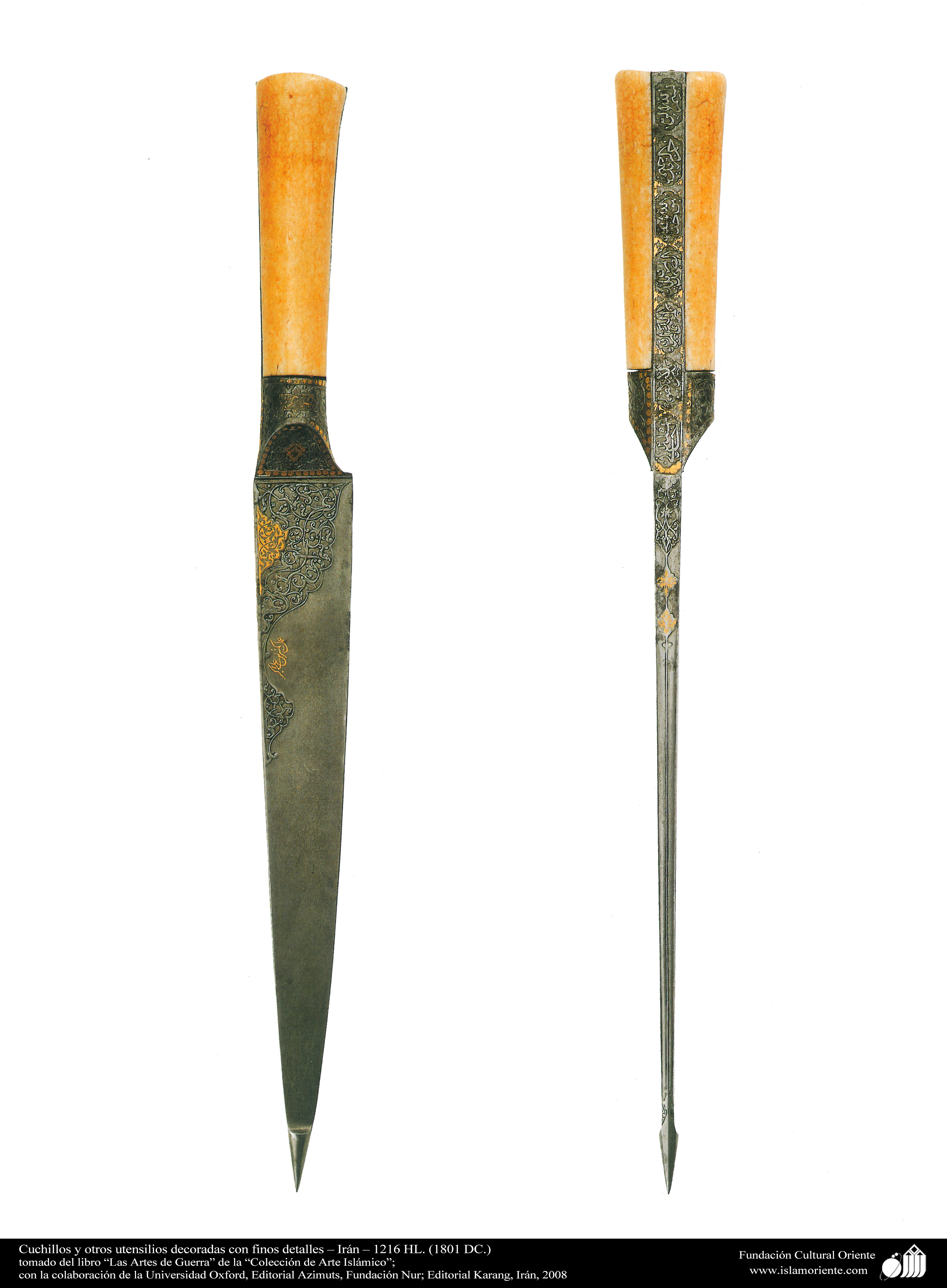 Cuchillos y otros utensilios decoradas con finos detalles – Irán – 1216 ...
